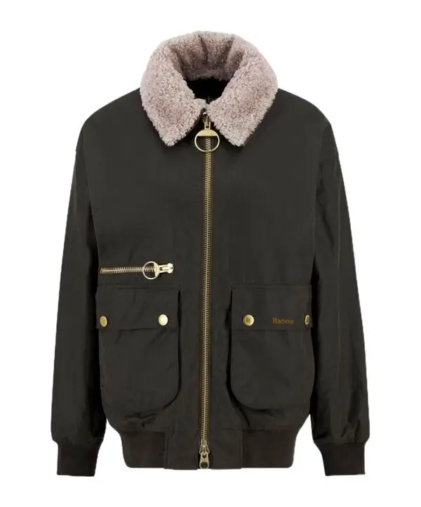 Barbour Maxine Waxed Bomber Jacket With Fur Collar