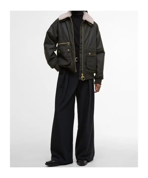 Barbour Maxine Waxed Bomber Jacket With Fur Collar