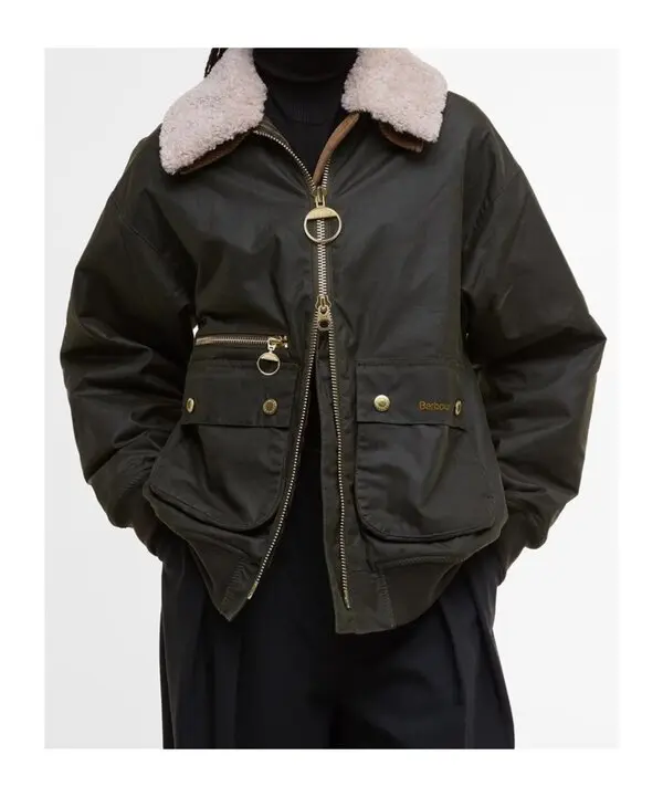 Barbour Maxine Waxed Bomber Jacket With Fur Collar