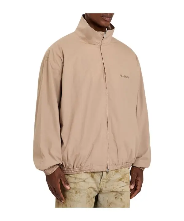 Acne Studios Cotton Zip-up Jacket With Embroidered Logo - Nude
