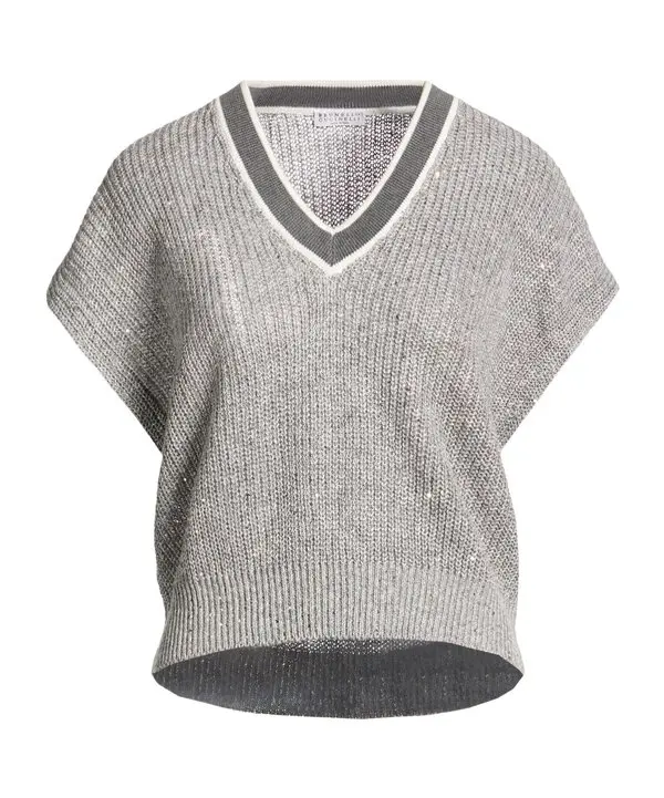 Brunello Cucinelli Lightweight Knitted T-shirt With Sequins - Gray