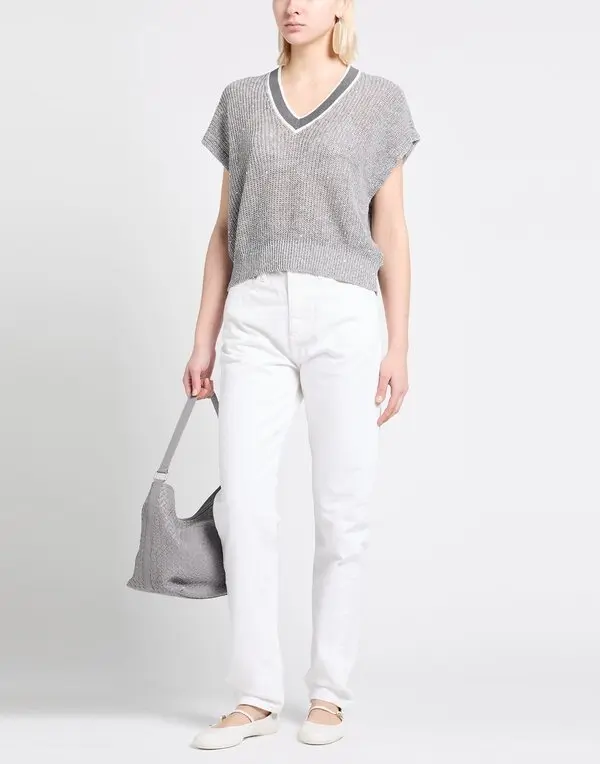 Brunello Cucinelli Lightweight Knitted T-shirt With Sequins - Gray