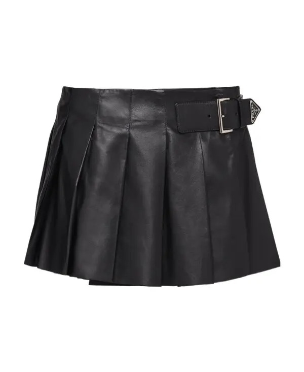 Prada Pleated Leather Mini Skirt - Black