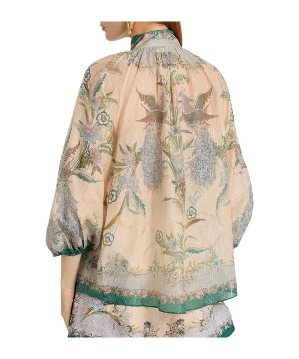 Zimmermann Printed Metallic Cotton And Silk-blend Blouse - Nude