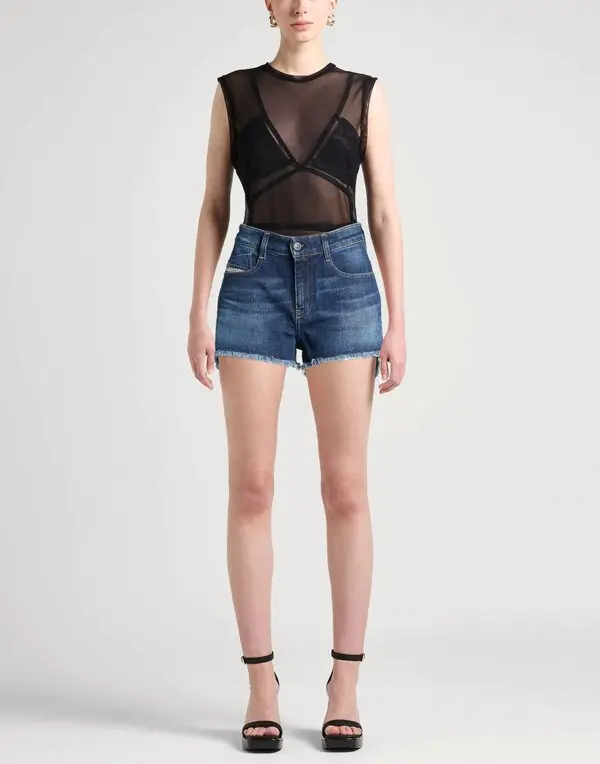 DIESEL® Medium Wash Denim Hot Shorts With Frayed Hem