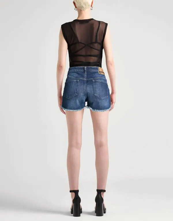 DIESEL® Medium Wash Denim Hot Shorts With Frayed Hem