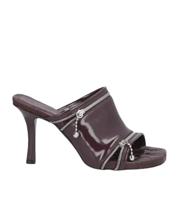 Burberry Glossy Leather Slide Sandals With Embellishments