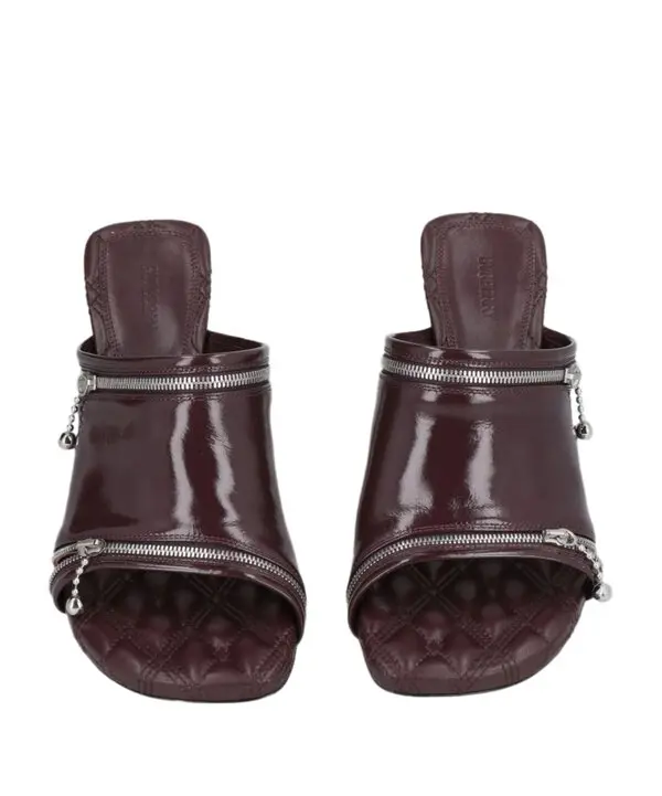 Burberry Glossy Leather Slide Sandals With Embellishments