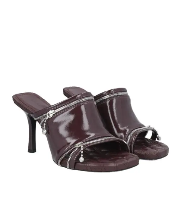 Burberry Glossy Leather Slide Sandals With Embellishments