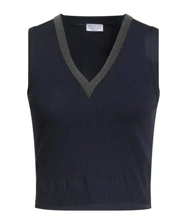 Brunello Cucinelli Sleeveless V-neck Embellished Top - Black