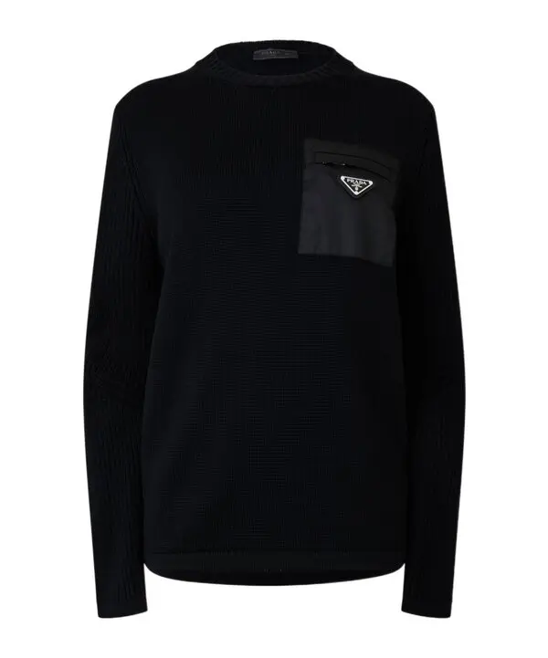 Prada Crewneck Wool Sweater With Patch Pocket