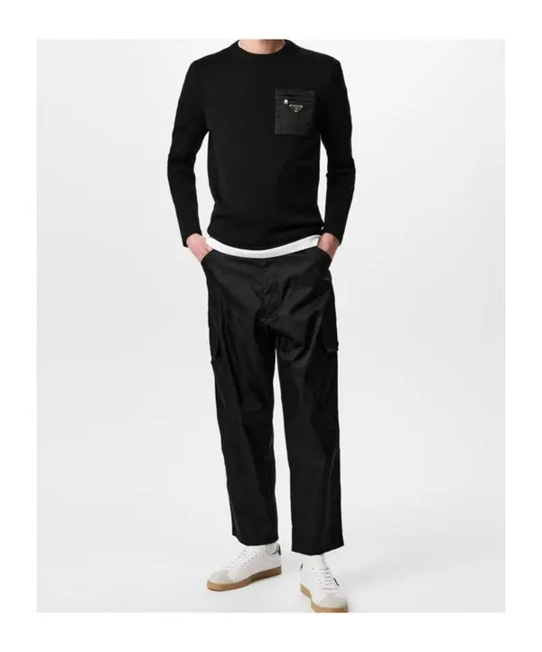 Prada Crewneck Wool Sweater With Patch Pocket