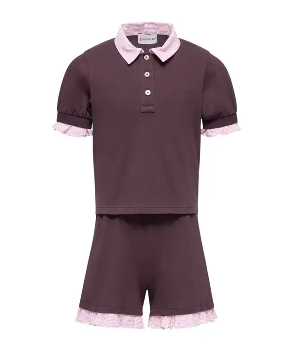 Moncler Ruffled Trim Polo Shirt And Shorts Set