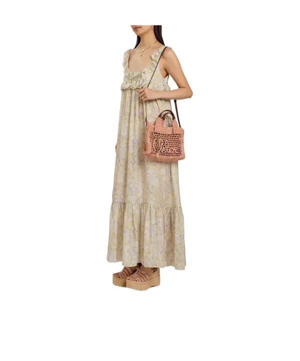 Chloé Raffia Tote Bag With Leather Handles And Charm