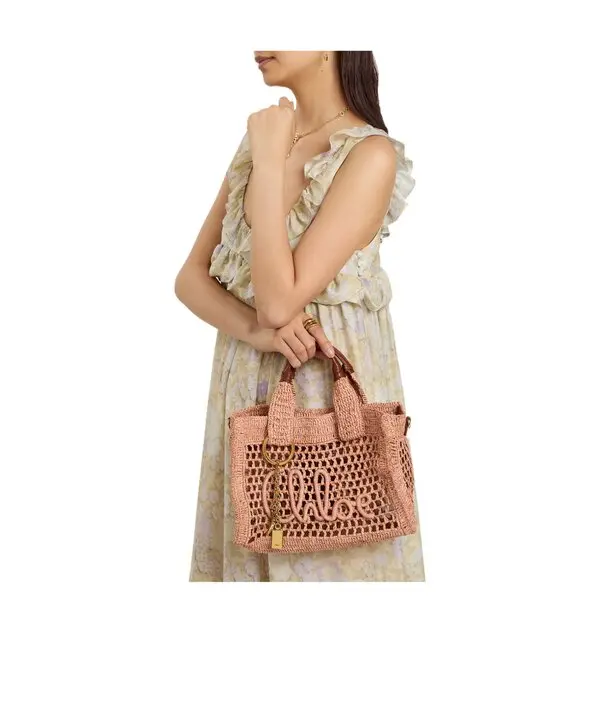 Chloé Raffia Tote Bag With Leather Handles And Charm