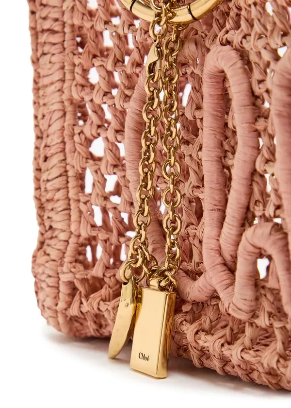 Chloé Raffia Tote Bag With Leather Handles And Charm