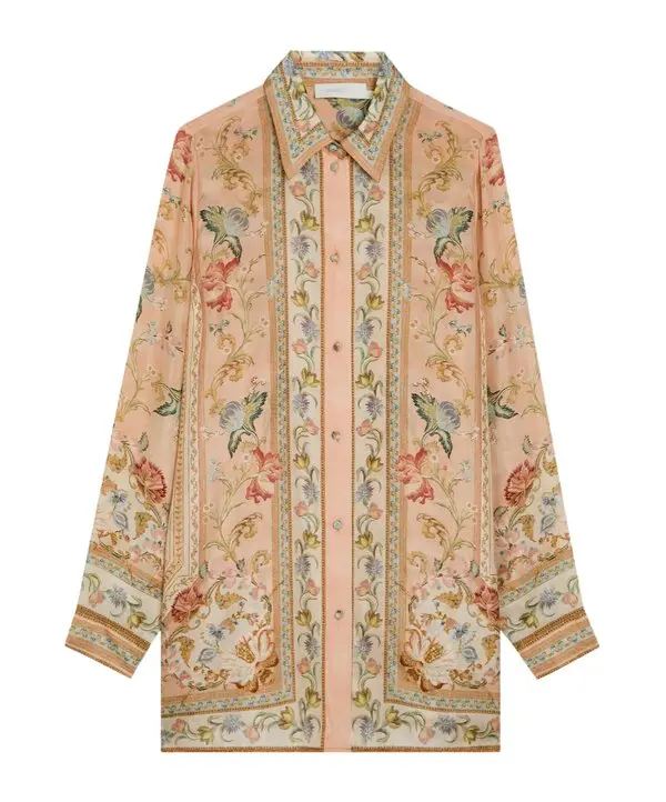 Zimmermann Printed Silk Shirt With Buttoned Cuffs And Curved Hem