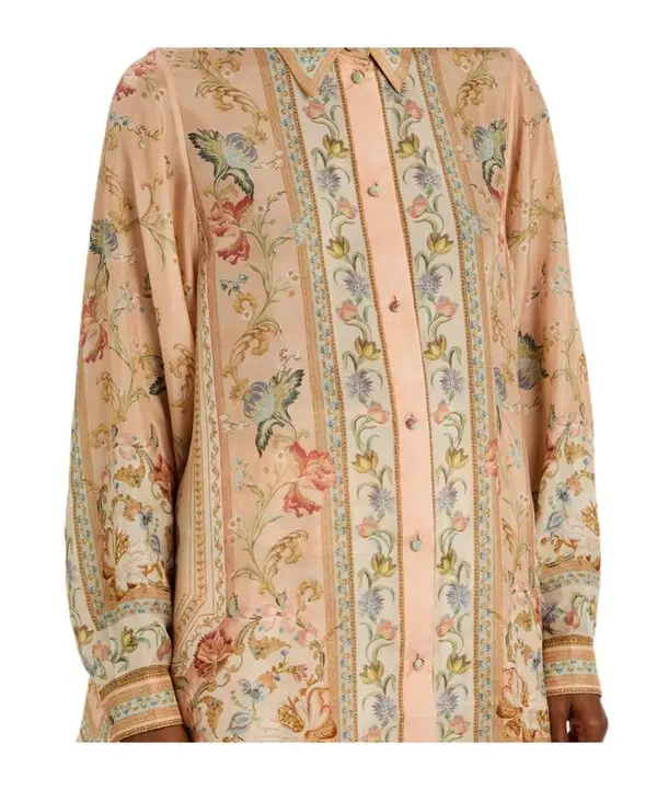 Zimmermann Printed Silk Shirt With Buttoned Cuffs And Curved Hem