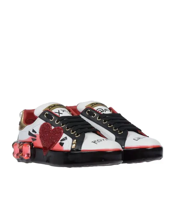 Dolce & Gabbana Embellished Two-tone Leather Low-top Sneakers