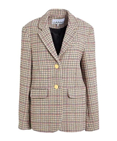 GANNI Single-breasted Blazer With Tartan Pattern