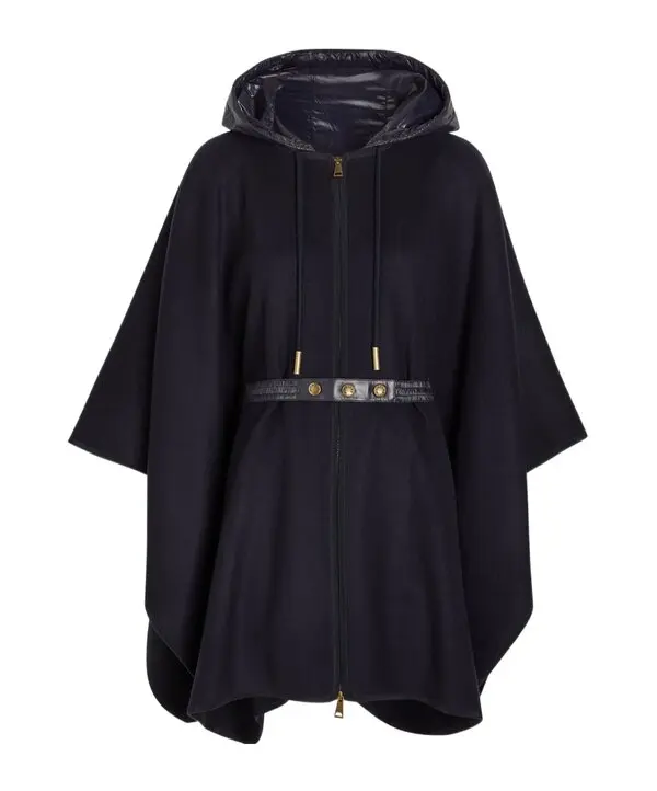 Moncler Hooded Belted Wool-blend Cape Coat - Black