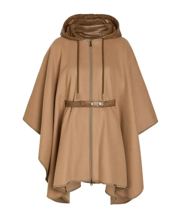 Moncler Hooded Belted Wool-blend Cape Coat - Brown