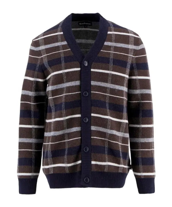 Barbour Long-sleeved Knitted Cardigan With Check Pattern