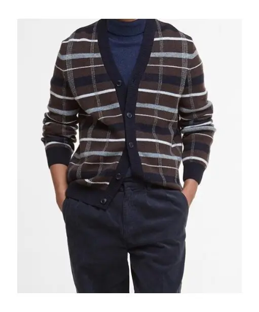 Barbour Long-sleeved Knitted Cardigan With Check Pattern