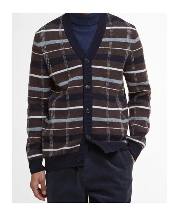Barbour Long-sleeved Knitted Cardigan With Check Pattern
