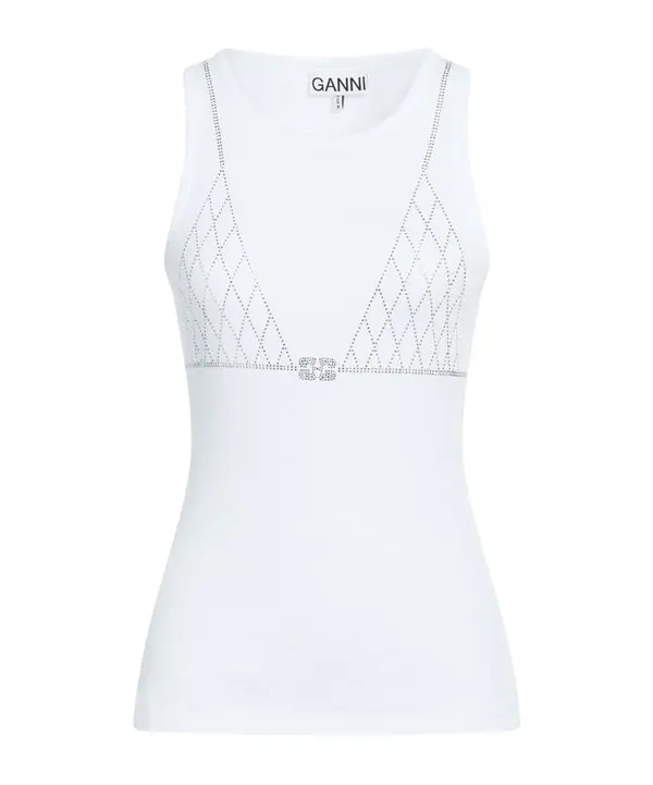 GANNI Logo Crew Neck Tank Top - White