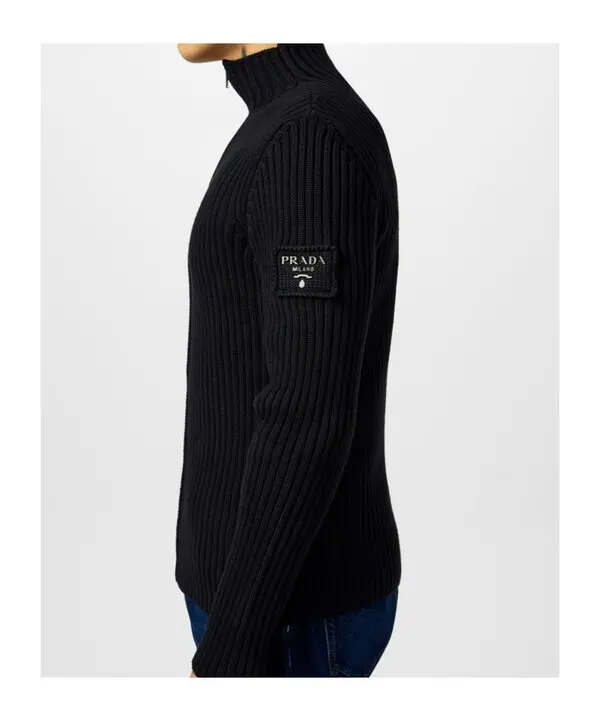 Prada Zip-up Ribbed Sweater