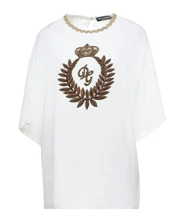 Dolce & Gabbana Short-sleeved Top With Embellished Emblem - White