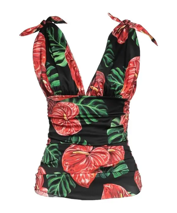Dolce & Gabbana Sleeveless Floral Print Satin Top - Green