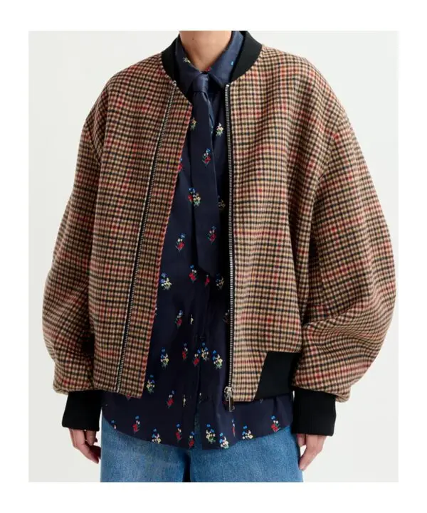 Essentiel Antwerp Checked Wool Bomber Jacket