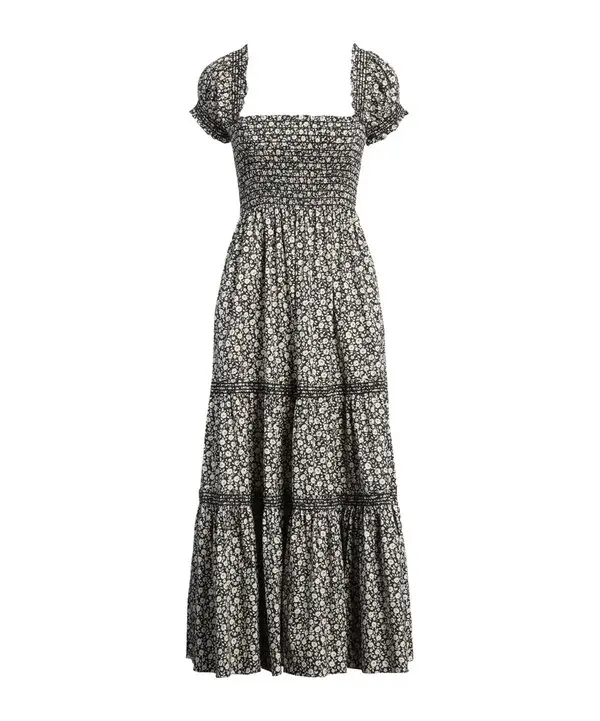 Tory Burch Floral Print Square Neck Midi Dress