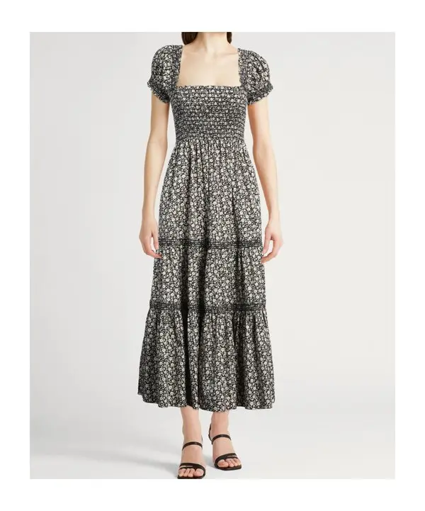 Tory Burch Floral Print Square Neck Midi Dress