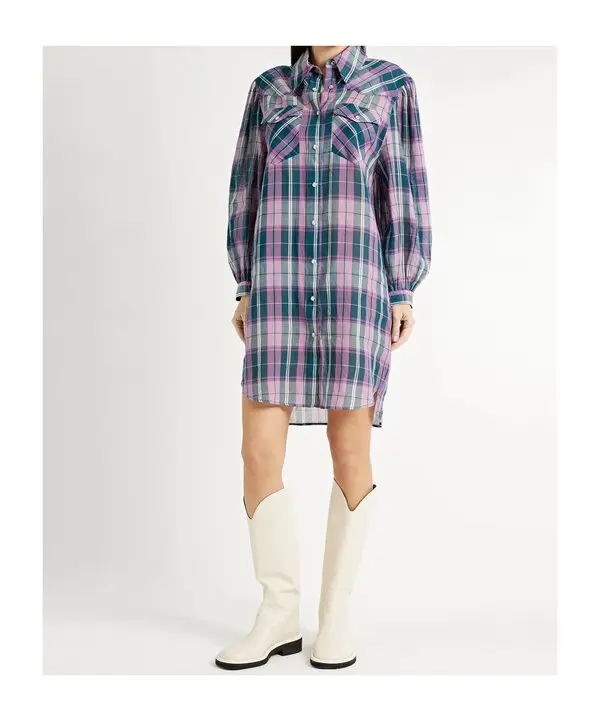 Isabel Marant Étoile Plaid Long Sleeve Shirt Dress
