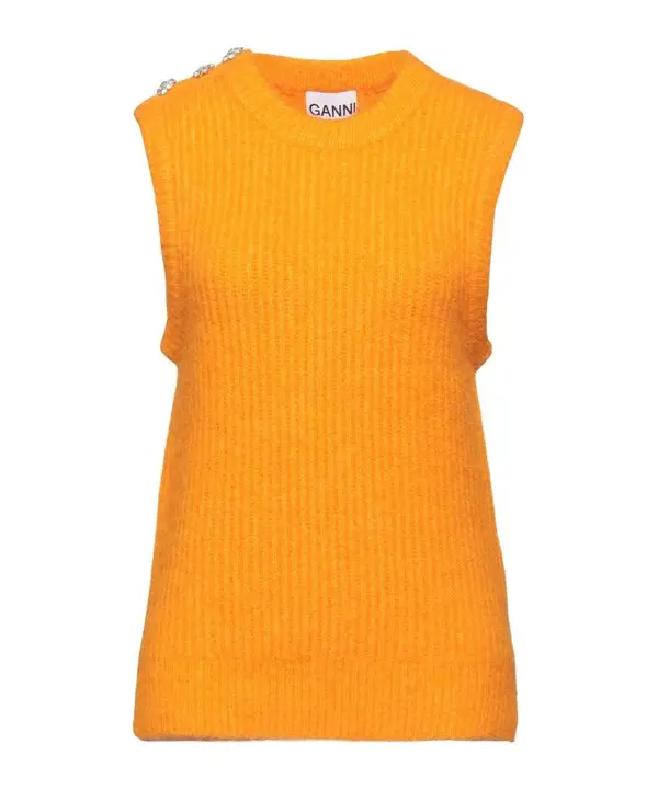 GANNI Sleeveless Crewneck Jumper With Crystal Embellishments - Yellow