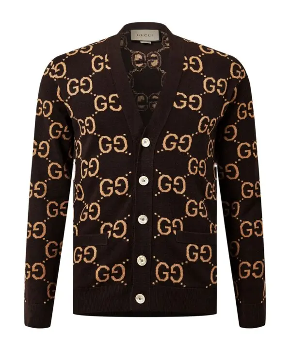 Gucci Lettering Jacquard V-neck Cardigan