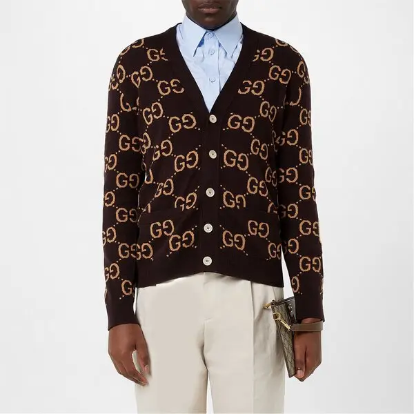 Gucci Lettering Jacquard V-neck Cardigan