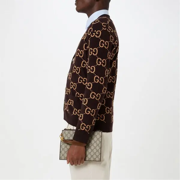 Gucci Lettering Jacquard V-neck Cardigan