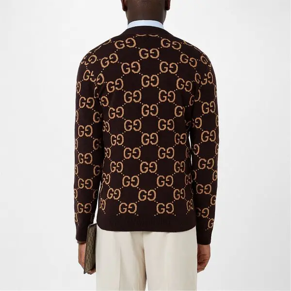 Gucci Lettering Jacquard V-neck Cardigan