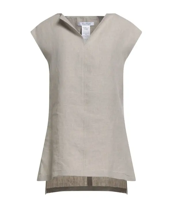 Max Mara V-neck Puff Sleeve Top With Side Slit - Gray