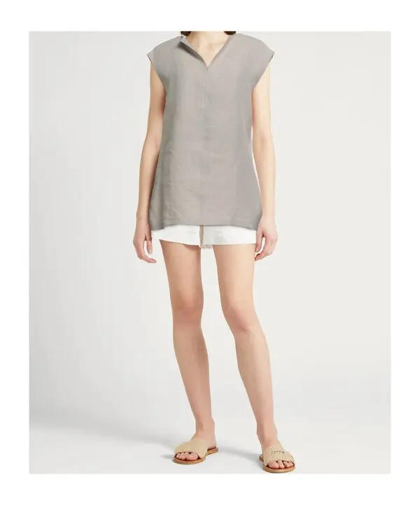 Max Mara V-neck Puff Sleeve Top With Side Slit - Gray