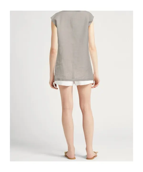 Max Mara V-neck Puff Sleeve Top With Side Slit - Gray