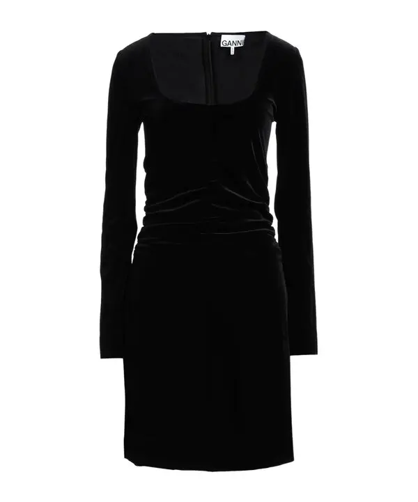 GANNI Velvet Long Sleeve Square Neck Dress
