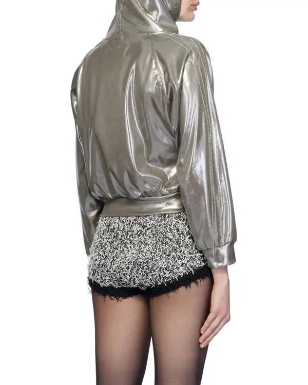 DOUBLET Hooded Metallic Zip-up Jacket With Chain Belt Accents