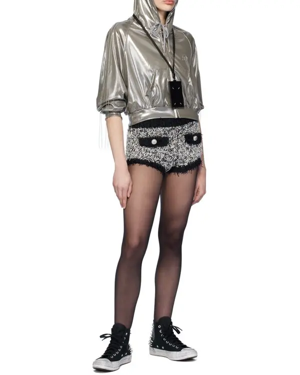 DOUBLET Hooded Metallic Zip-up Jacket With Chain Belt Accents