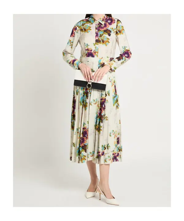 Tory Burch Floral Pleated Long Sleeve Shirt Dress