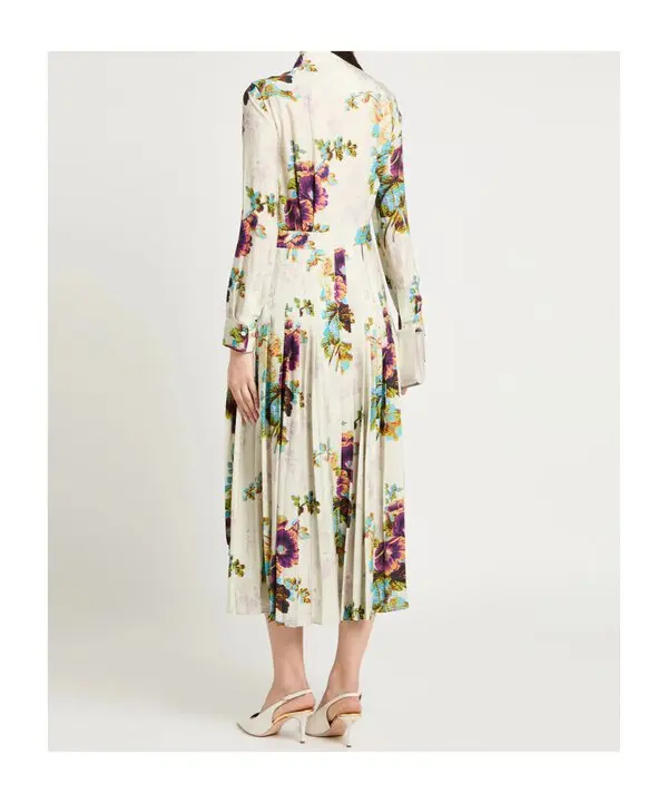 Tory Burch Floral Pleated Long Sleeve Shirt Dress